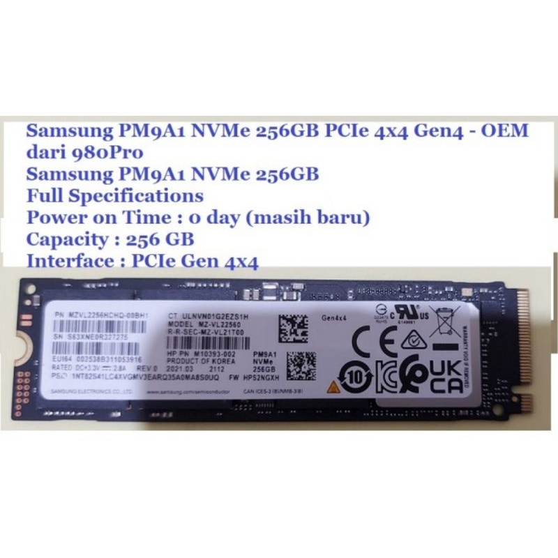 Jual Samsung PM9A1 NVMe 256GB PCIe 4x4 Gen4 - OEM dari 980Pro | Shopee ...