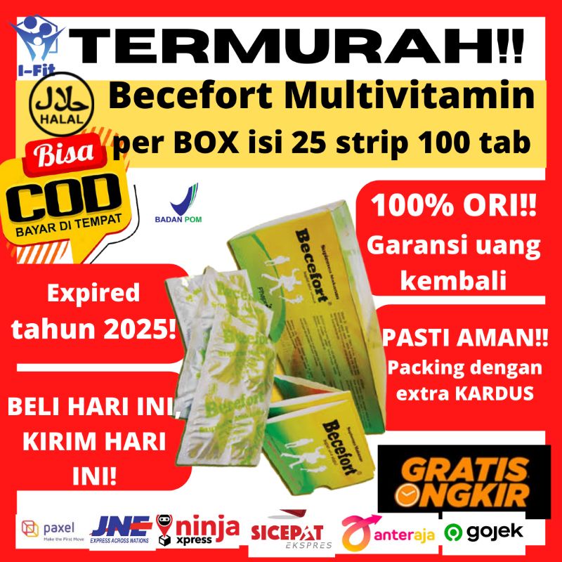 Jual Becefort per 1 Box Multivitamin isi 25 strip 100 tablet Vitamin C ...