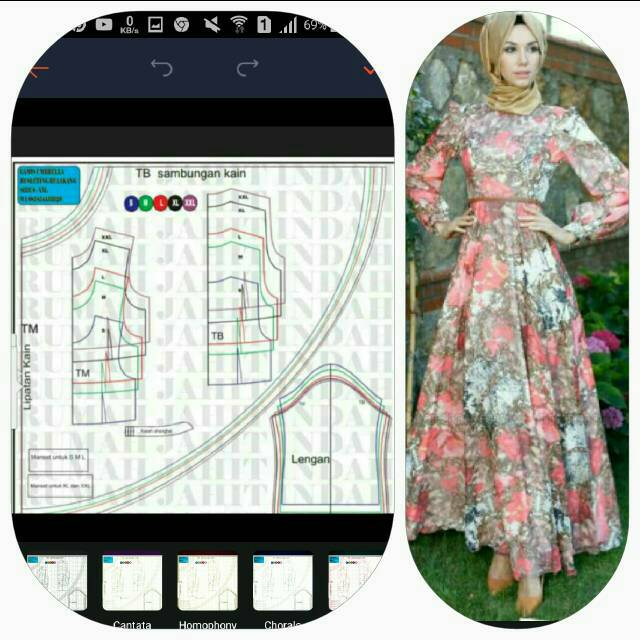 Jual pola jiplak pola baju pola jahit GAMIS UMBRELLA DEWASA RESLETING BELAKANG LENGAN MANSET ...
