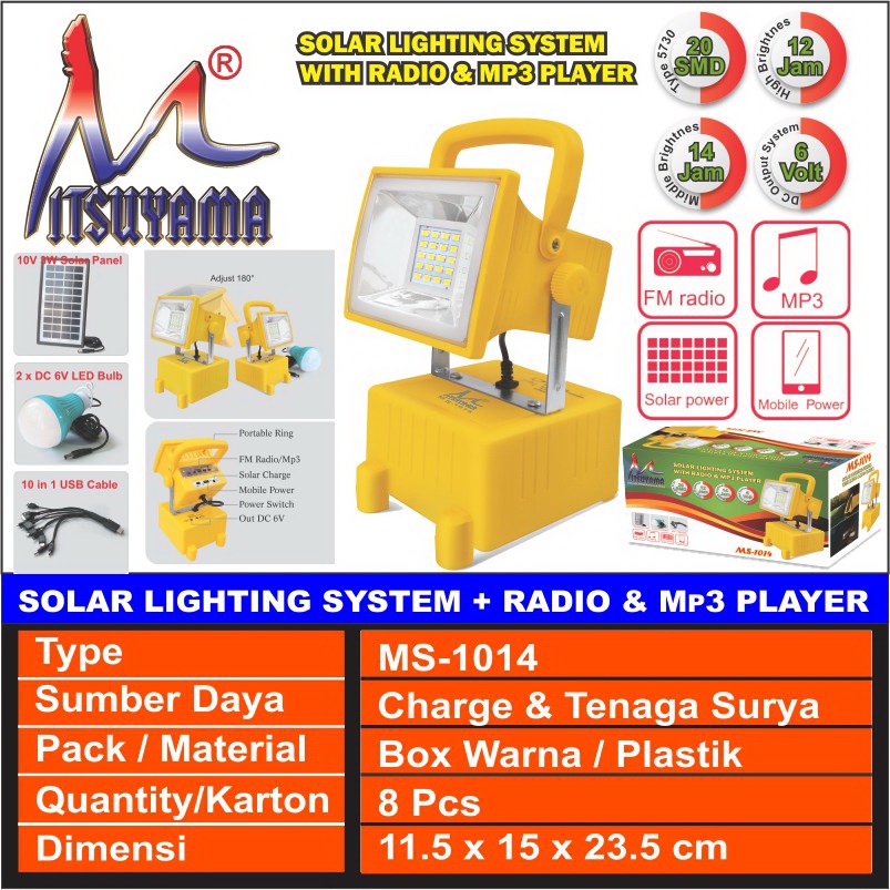 Jual Lampu Solar Lighting dan Radio dan MP3 Player Mitsuyama (MS-1014) | Shopee Indonesia