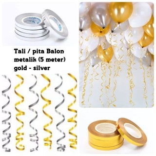Jual pita balon / tali balon foil metalik silver gold kilat per roll (5 ...