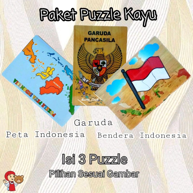 Jual Paket Puzzle Kayu Isi 3 pcs (Garuda, Peta dan Bendera Indonesia ...
