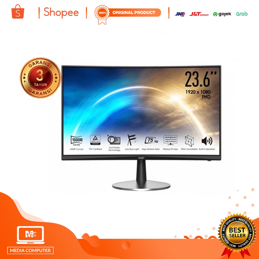 Jual MSI PRO MP242C 23.6 FHD 1920x1080 75Hz 1ms Curved Monitor | Shopee ...