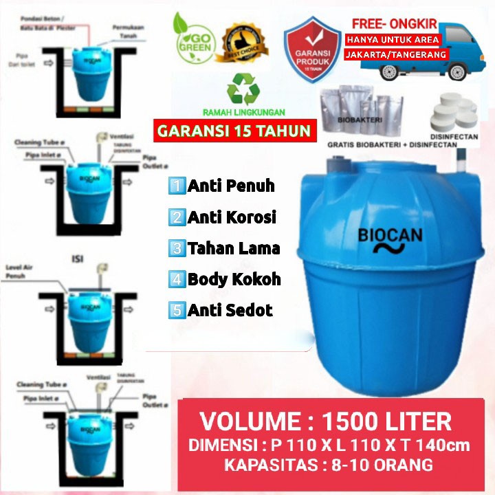 Jual Septic Tank Bio Biotech Biotank Biofilter Biotaff 1500 liter Murah ...