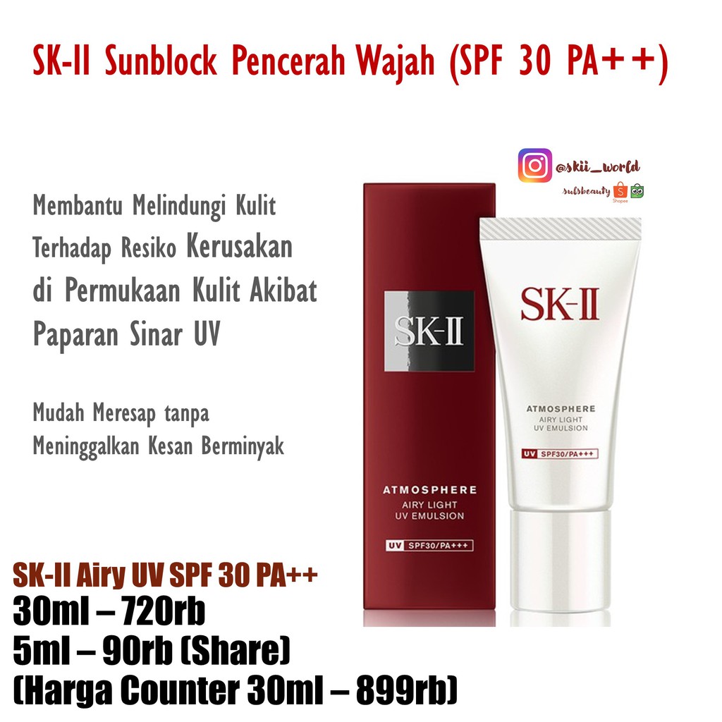 SK-II Atmosphere Airy Light UV Emulsion SPF 30 PA++ 30gr / SK2 Atmosphere Airy Light UV | Shopee ...