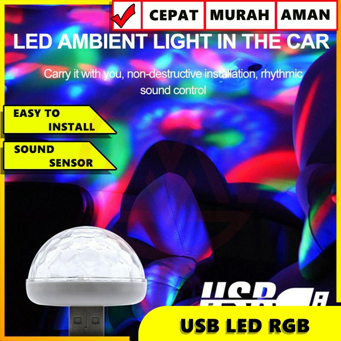 Jual LAMPU DISKO KABIN MOBIL LED RGB DISCO COLOK USB CAR LED INTERIOR ...