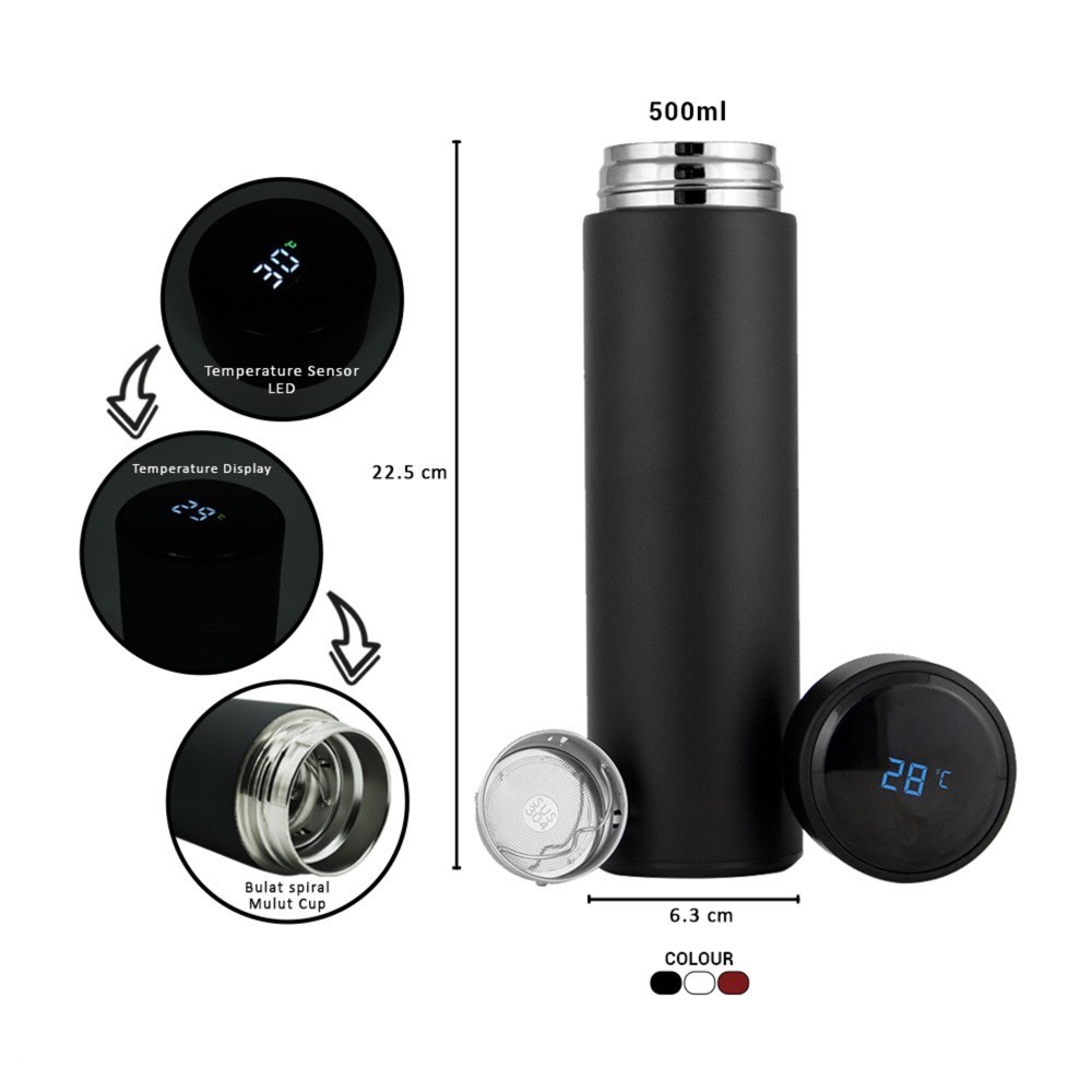 Termos Led Digital Display Suhu Temperatur Warna Doff Karet 500ml Tahan ...