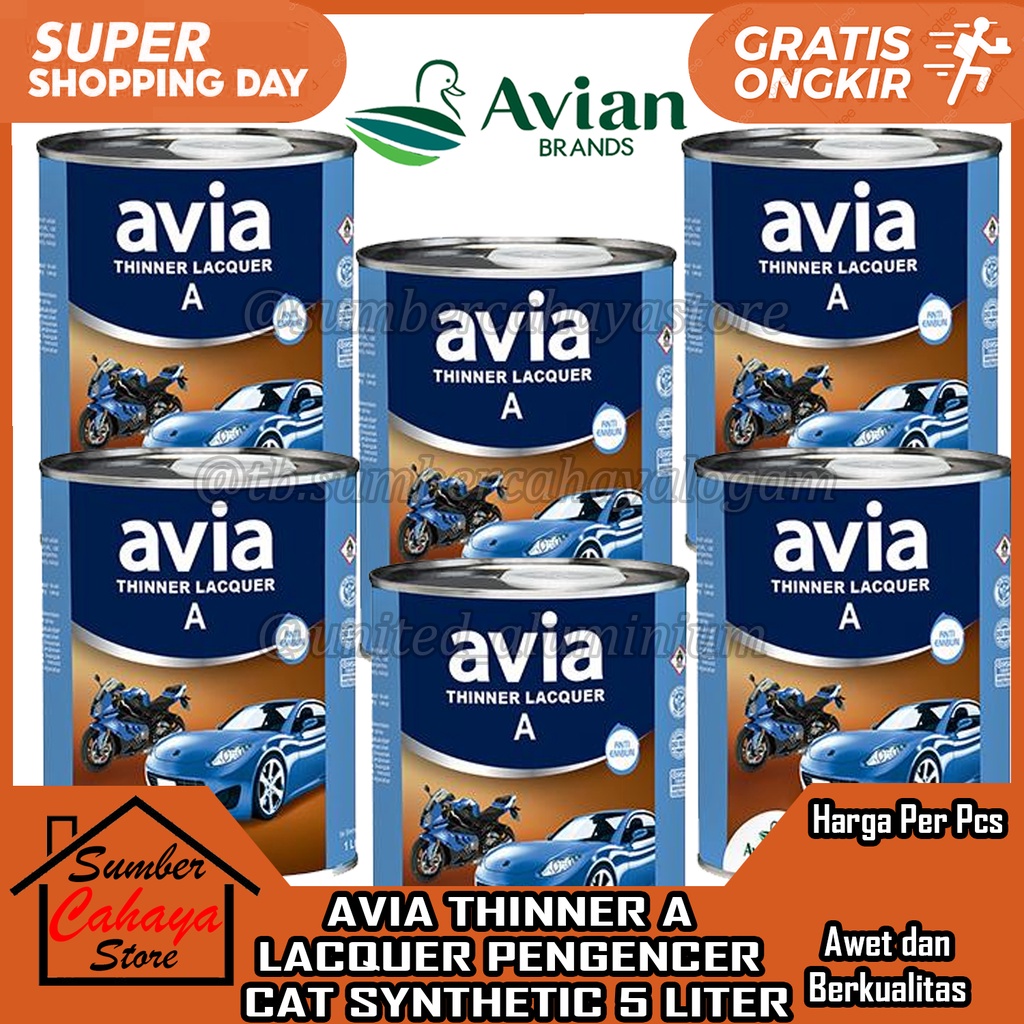 Jual THINNER TINER AVIAN AVIA A 5 LTR THINNER LACQUER PENGENCER CAT ...