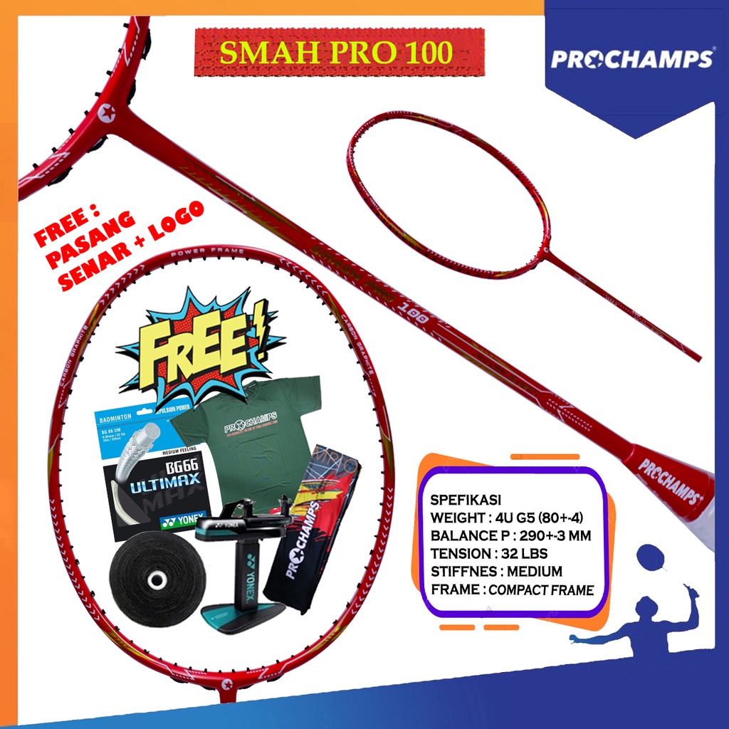 Jual Prochamps Smash Pro 100 / 200 / 300 / 400 / 500 / 700 Raket Badminton Original | Shopee ...