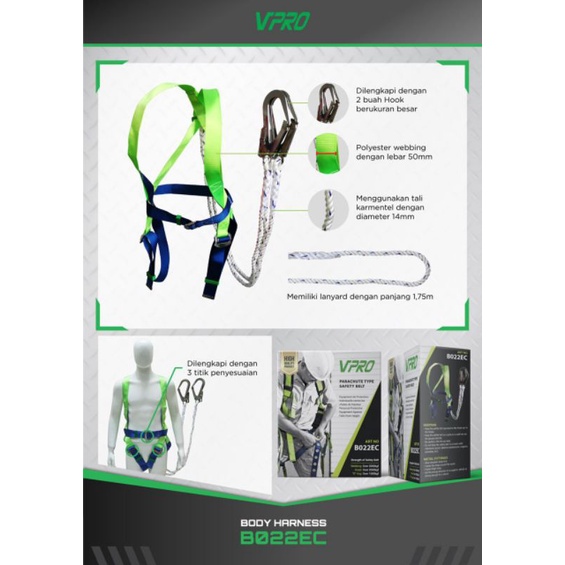 Jual Lanyard Double Big Hook -Full Body Harnes -VPRO B022EC-Hijau ...