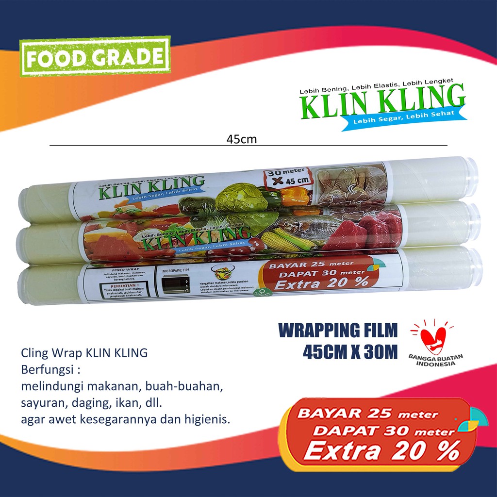 Jual Plastik Wrapping Makanan / Cling Wrap KLIN KLING 45cm x 30meter ...