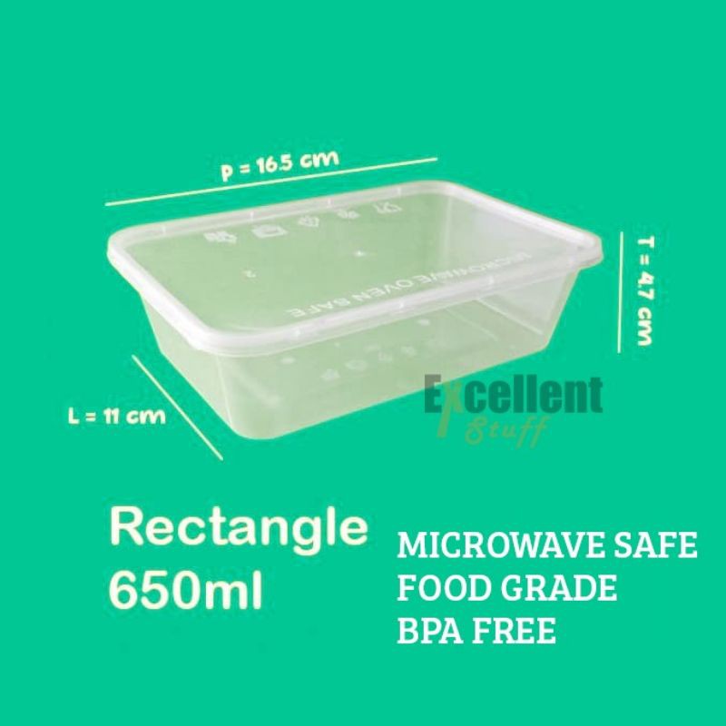 Jual [500 pcs] thin wall rectangle 650 ml / kotak makan plastik persegi panjang per dus | Shopee ...