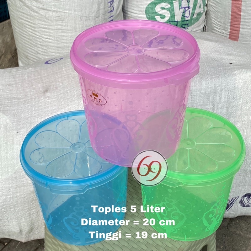 Jual (6 Pcs) Toples 5 Liter SKS / Toples Plastik Warna Cantik Ukuran 5L ...