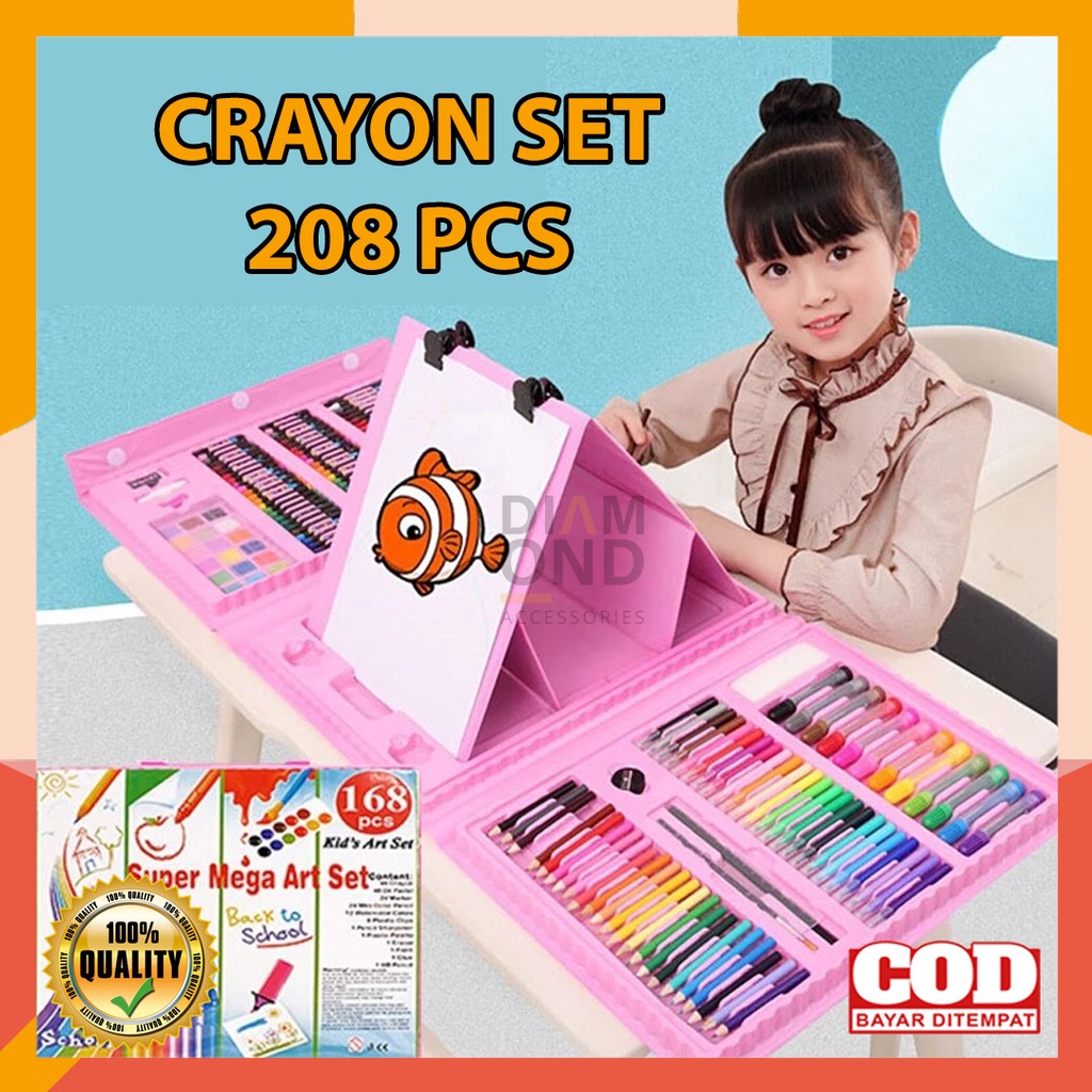 Jual CRAYON SET ISI 208 PCS KOMPLIT / CRAYON 208 SET PENSIL WARNA ALAT ...