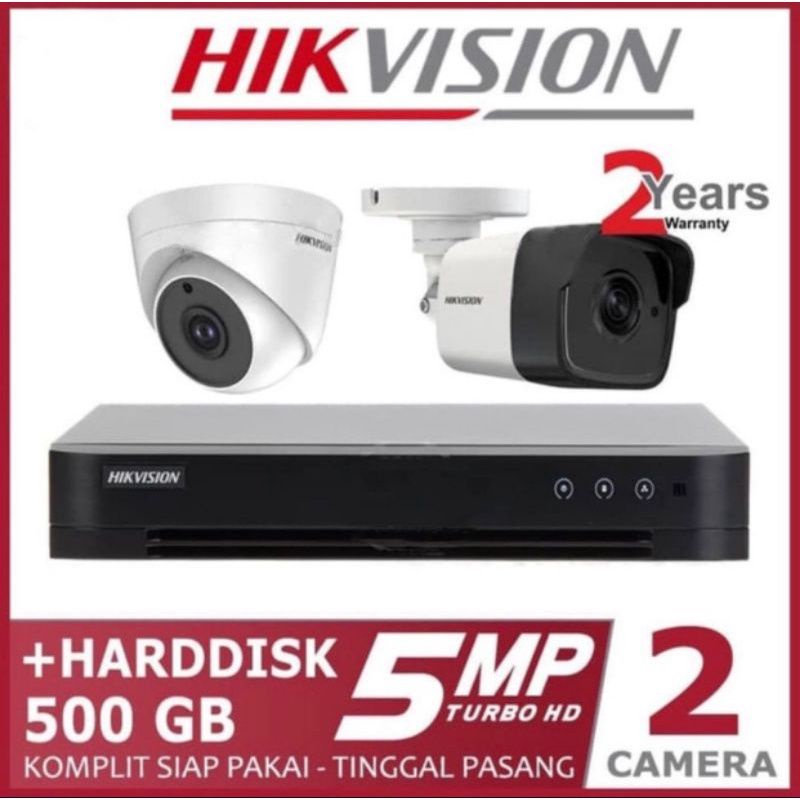 Jual PAKET CCTV HIKVISION 5MP TURBO HD-4 CHANNEL-2 KAMERA (HARDDISK 500GB) | Shopee Indonesia