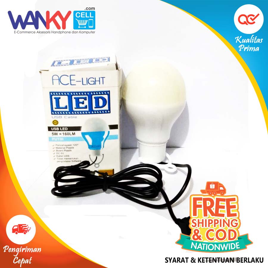 Jual Lampu LED USB Cable Ace LIigh / Bohlam USB 5 Watt DC 6 V | Shopee ...