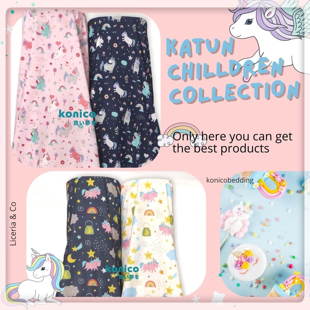 Jual KONICO Bahan Kain Sprei katun Motif tabur Anak UNICORN KISS | ELBHE STAR CATRA GROW ...