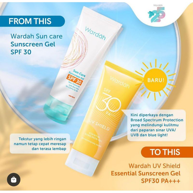 Jual Wardah UV Shield Essential Sunscreen Gel SPF 30 40ml (Kemasan Baru ...