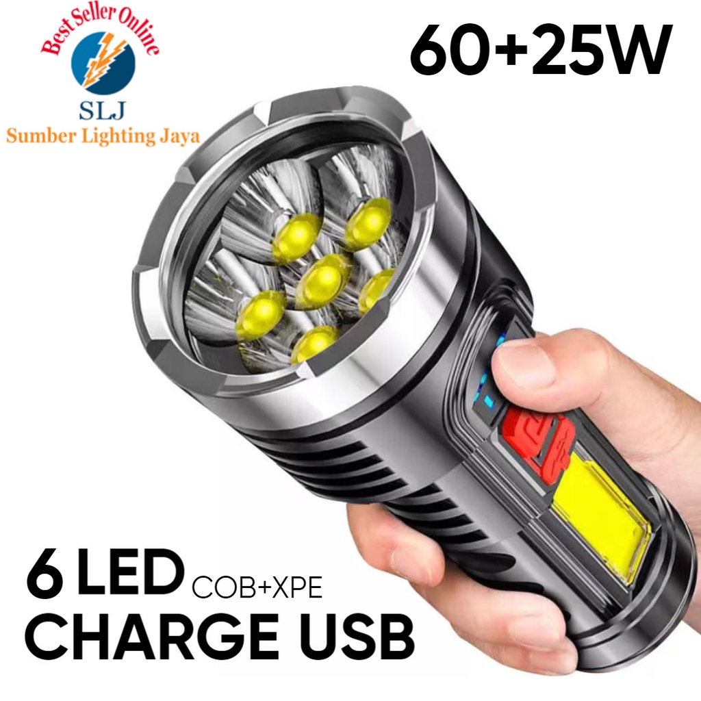Jual SENTER LED 6 MATA 60 + 25W SUPER TERANG / SENTER CAS USB | Shopee ...