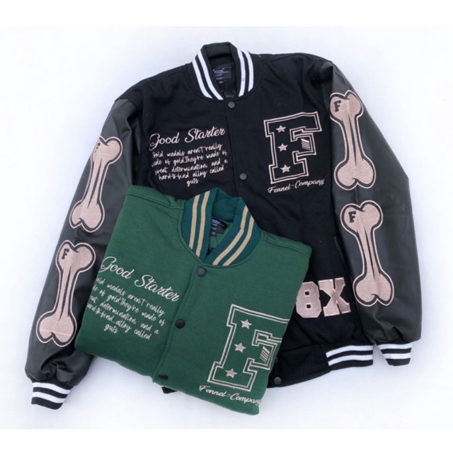 Jual BONE VARSITY JACKET - BLACK/GREEN & FULLBLACK | Shopee Indonesia