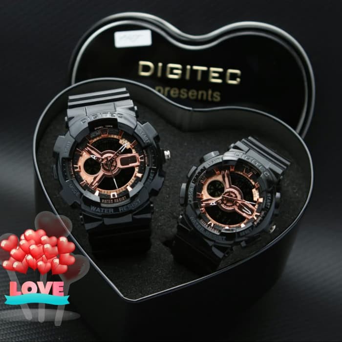 Jual JAM TANGAN DIGITEC VALENTINE DG3099/DG4099 COUPLE BLACK LIST GOLD ...