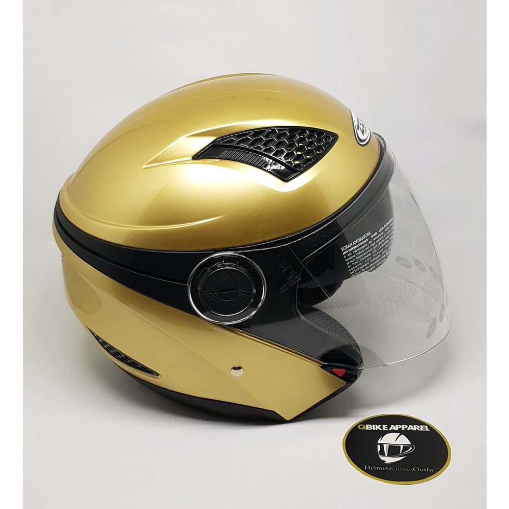 Jual ZEUS ZS-610 GOLDEN YELLOW HALF FACE DOUBLE VISOR | Shopee Indonesia