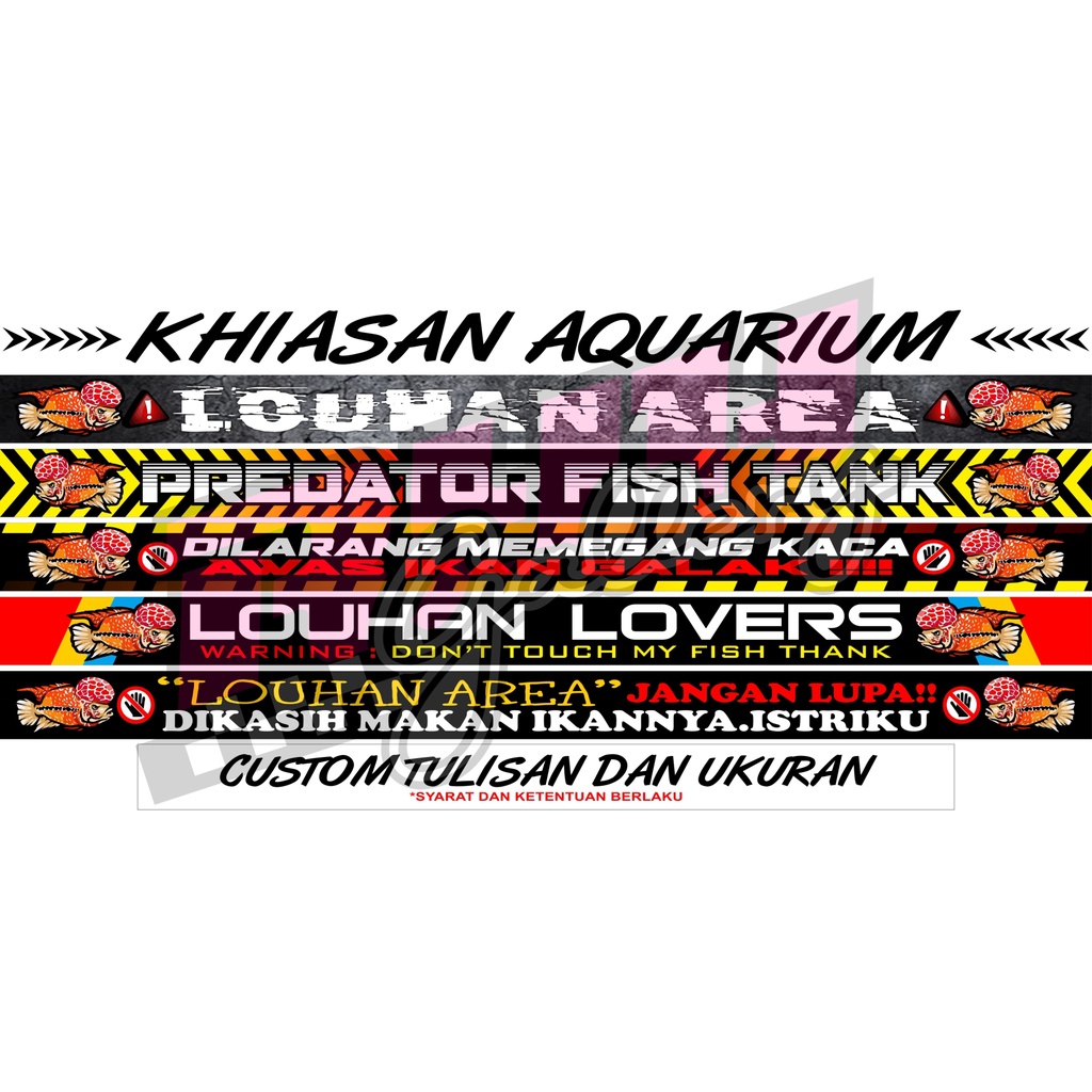 Jual Sticker Hiasan Aquarium Ikan Louhan Area Awas Ikan Galak Predator ...