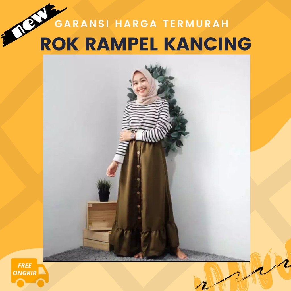 Jual Rok Rempel Bawah Kancing Depan Moscrepe Panjang Ootd Fashion ...