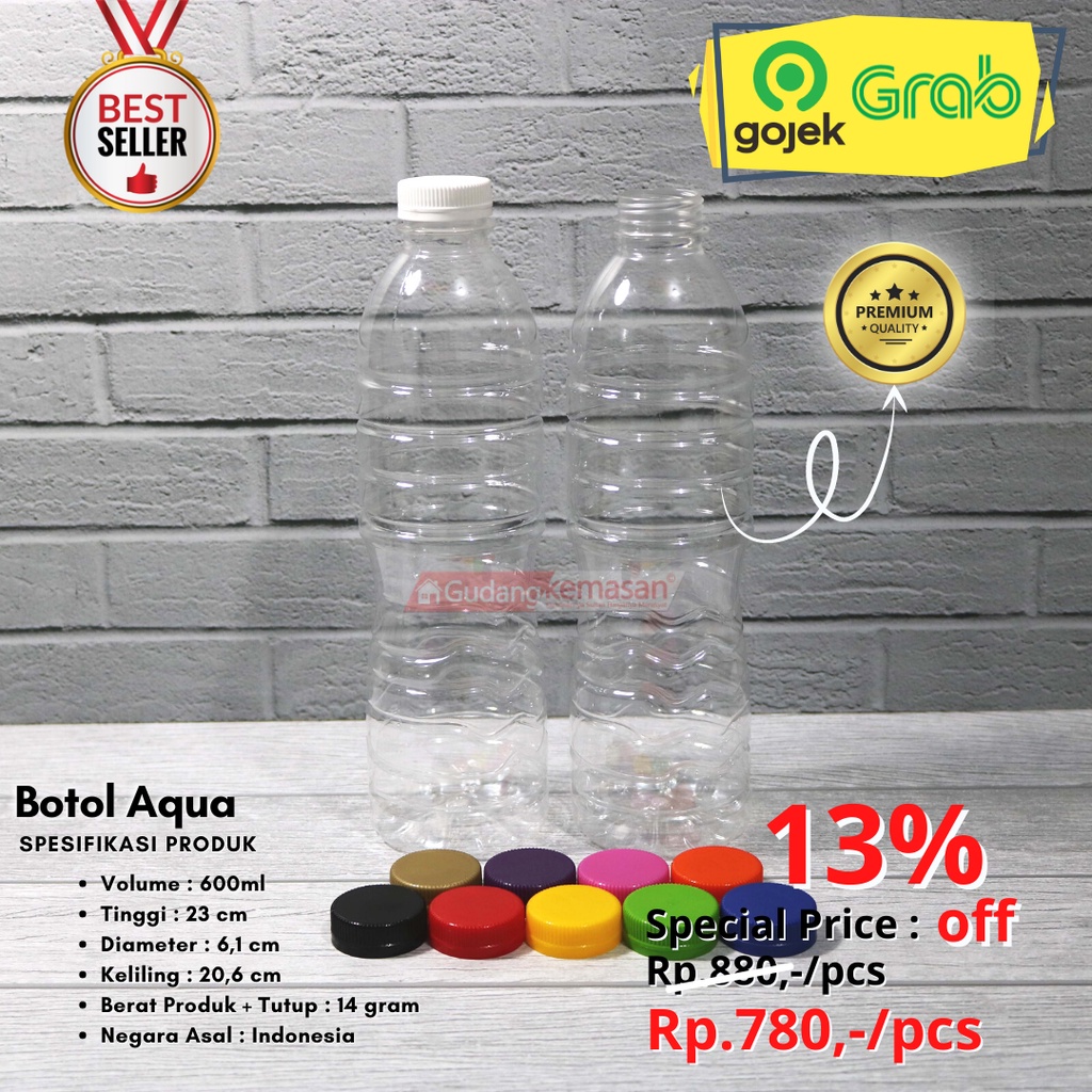 Jual BOTOL PLASTIK AQUA 600ML TUTUP SN WARNA - WARNI PER 100PCS ...