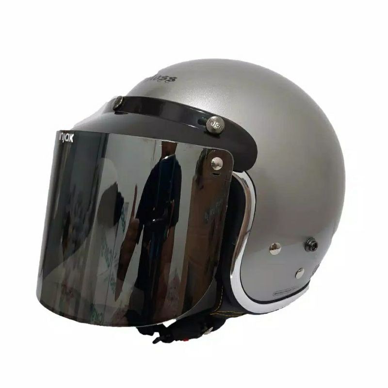 Jual Helm Cargloss Retro Silver Glossy ListChrome Set kaca datar kaca ...