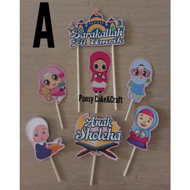 Jual Cake topper / cupcake topper Santri / Islamic Girl + banner ...