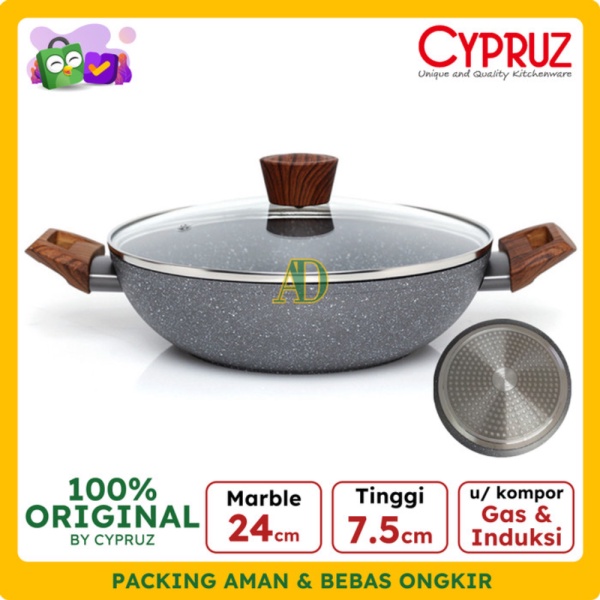 Jual Jual last stok Cypruz Fry Pan Wok Penggorengan Wajan Kuali Marble 24 cm KI Berkualitas ...