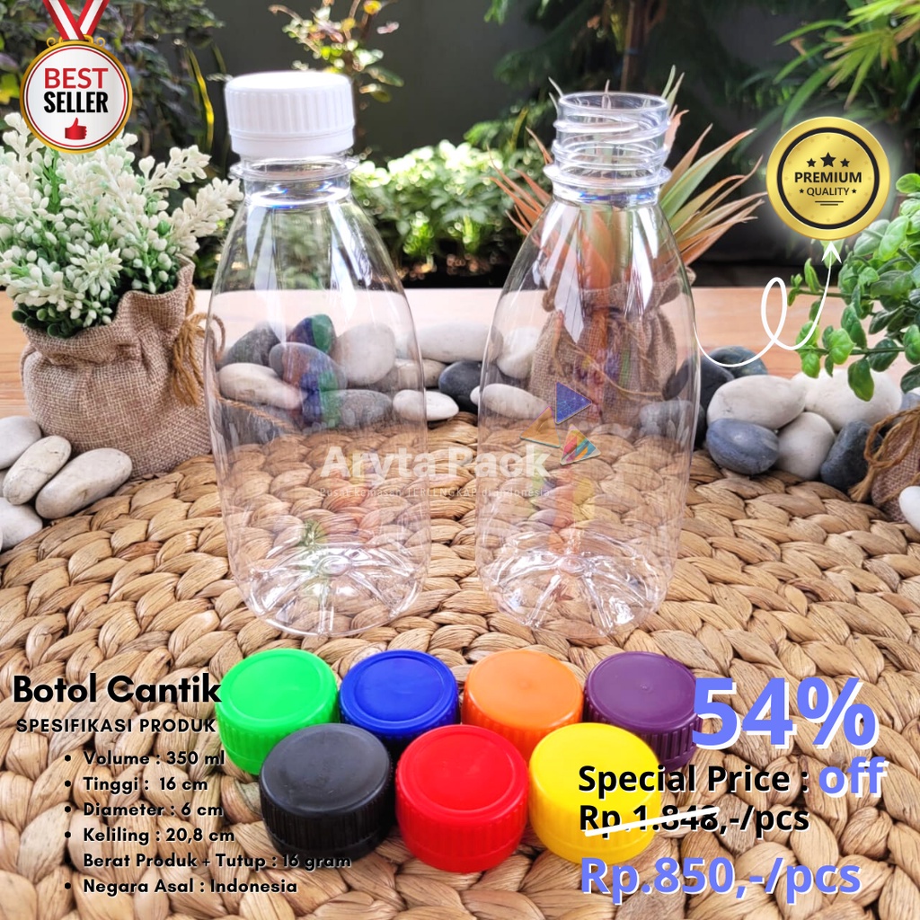 Jual Botol plastik PET 350ml cantik minuman jus susu kopi tutup LN ...