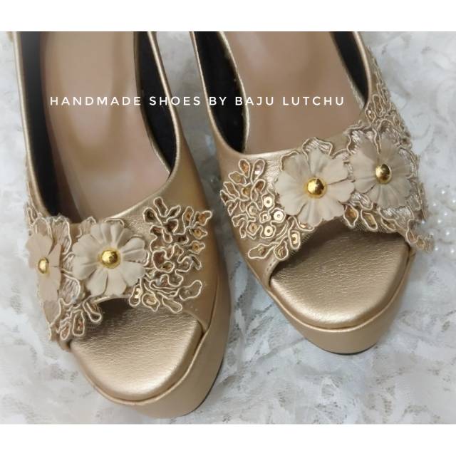 Jual Platform heels wedding gold custom wisuda pengantin nikah | Shopee ...
