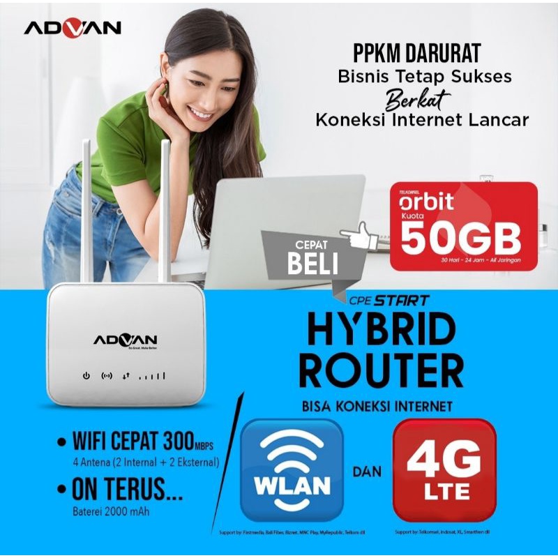 Jual Modem 4GTelkomsel Orbit Data 150GB Advan CPE Hybrid Router Speed ...