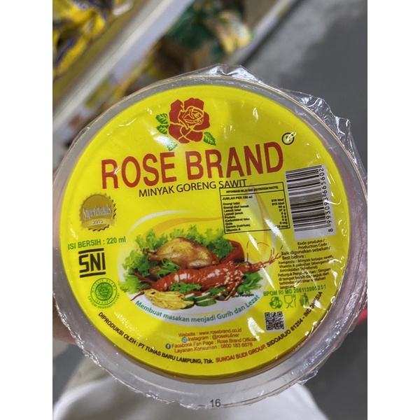 Jual Minyak Goreng Rosebrand gelas/cup 220ml Karton/Dus Solosembakoku ...