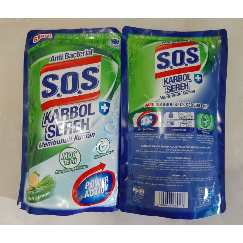 Jual Pembersih lantai SOS. Karbol Lemon Sereh. Anti Bacterial. 700ml ...