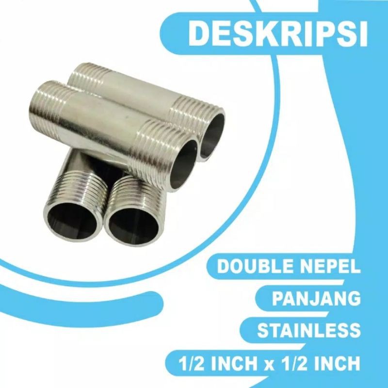 Jual Double nepel panjang stainless 304 ukuran 1/2 inch / nepel sambungan pipa 5 cm Indonesia ...