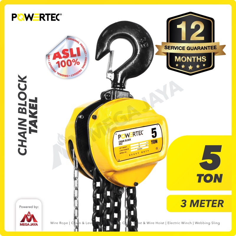 Jual POWERTEC Chain Block / Takel 5 Ton x 3 Meter | Shopee Indonesia