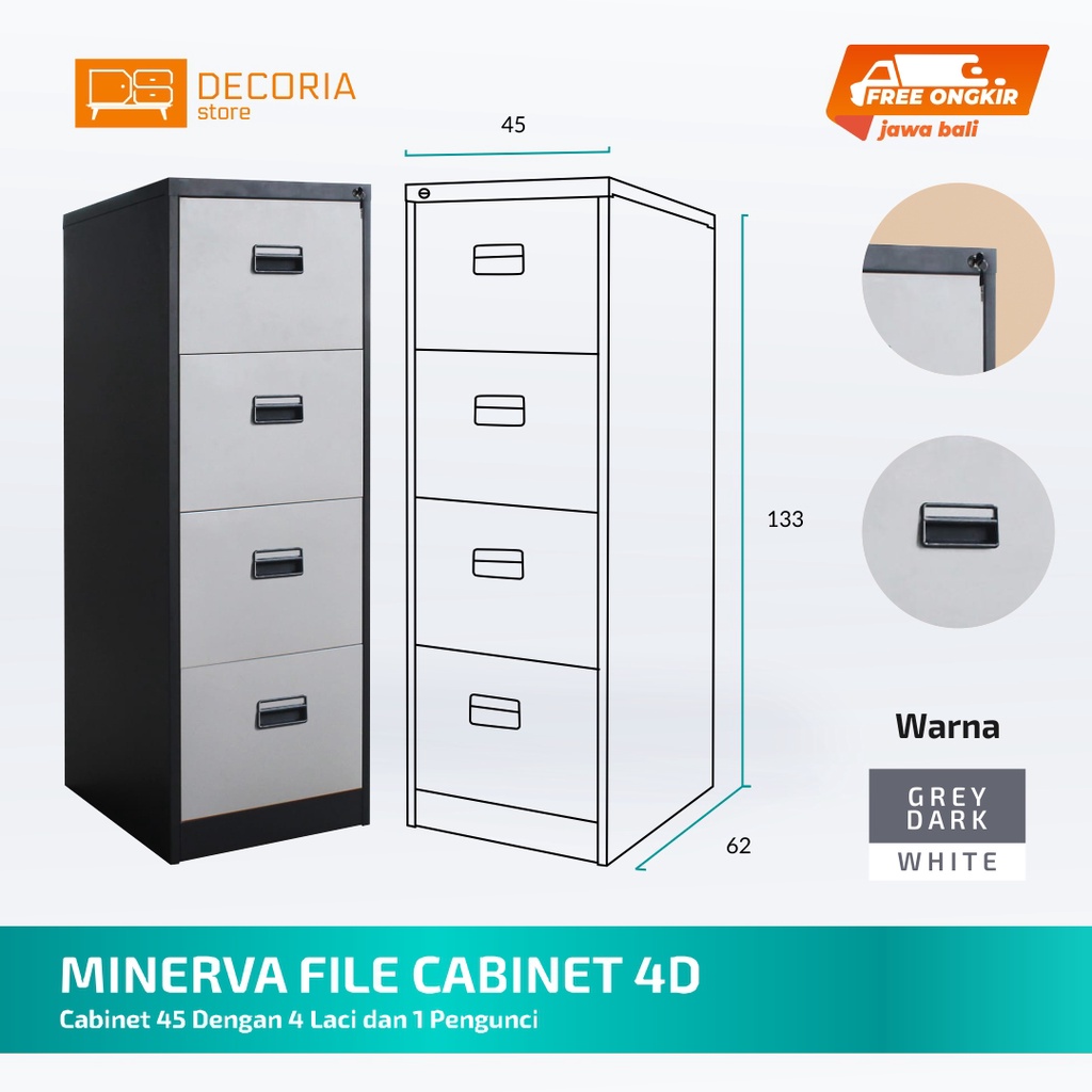 Jual LEMARI FILLING KABINET 4 SUSUN FULL KUNCI / MINERVA FILE CABINET ...
