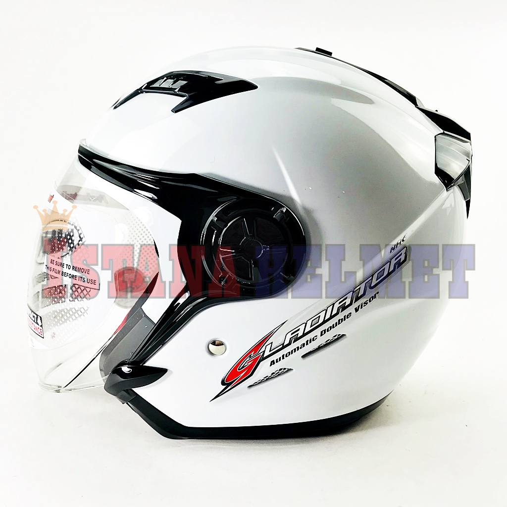 Jual HELM NHK GLADIATOR WHITE DOUBLE VISOR | Shopee Indonesia