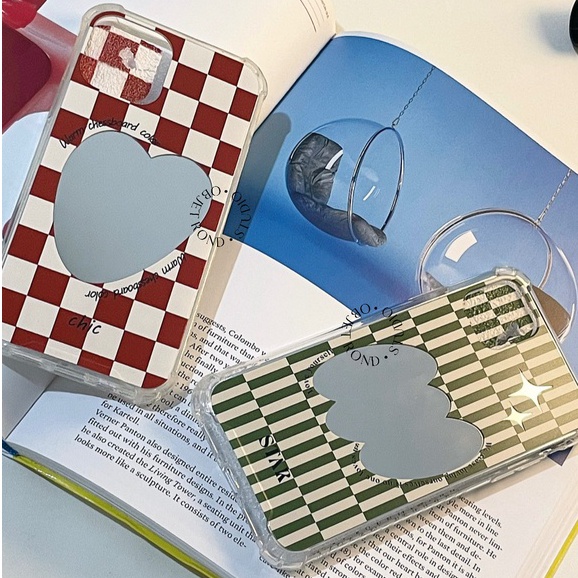Jual [objet rond] checkered mirror case| mirror simple basic casing ...