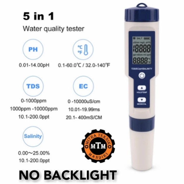 Jual ALAT UKUR KUALITAS AIR 5 IN 1 PH TDS EC SALINITY TEMP METER EZ9909 ...