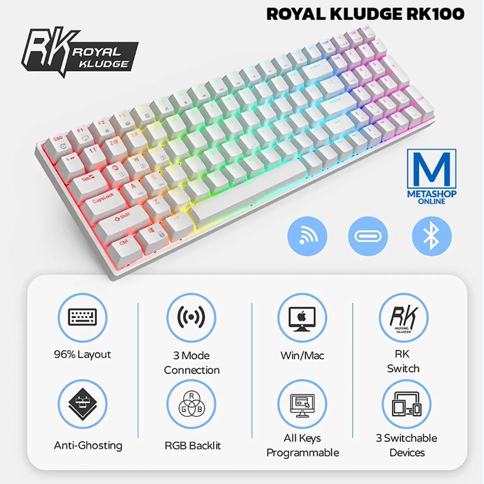 Jual ROYAL KLUDGE RK100 WIRELESS MECHANICAL KEYBOARD GAMING RGB HOTSWAP ...