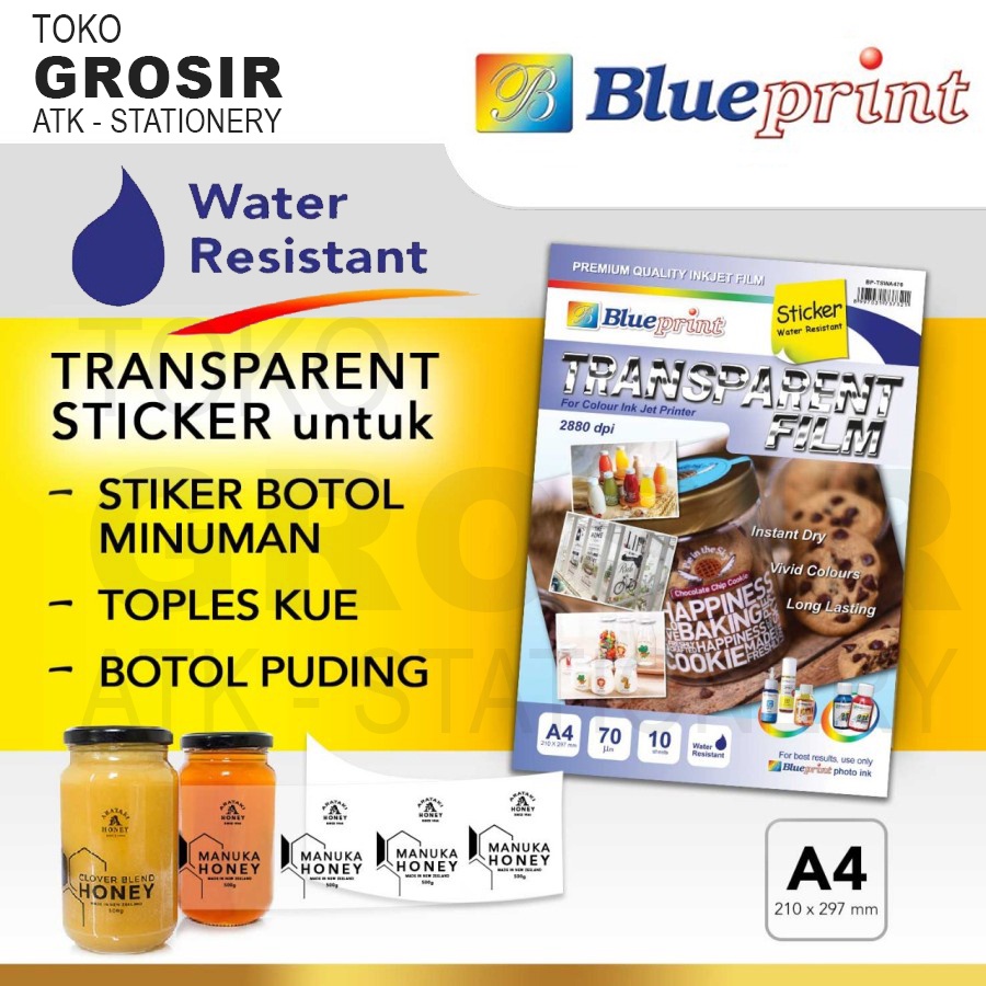 Jual Stiker Transparan TAHAN AIR BLUEPRINT Bahan Transparant sticker A4 ...