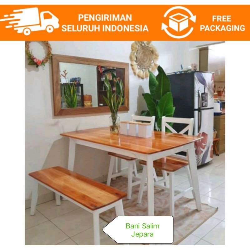 Jual SET MEJA MAKAN MINIMALIS CAFE + BENCH FULL JATI / MEJA DAN Bangku ...