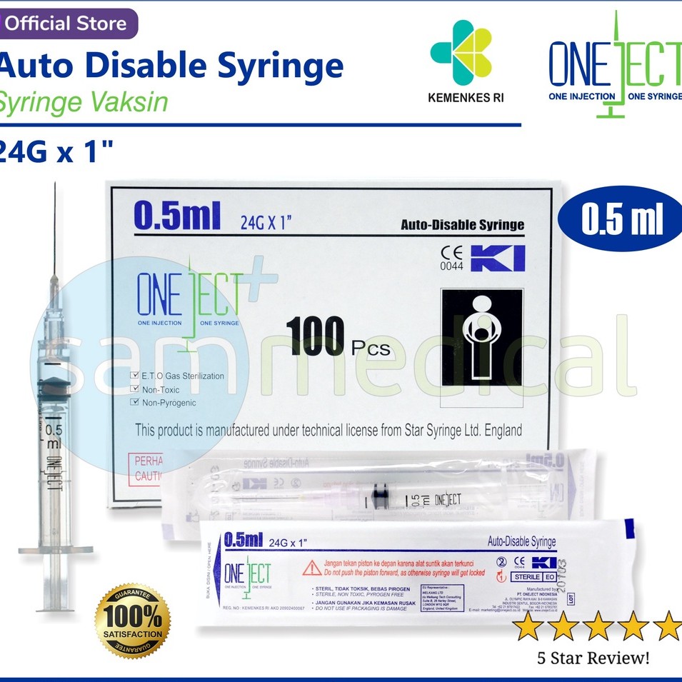 Jual Oneject Syringe Vaksin - Alat Suntik 0.5ml 24G x 1in @10pcs ...
