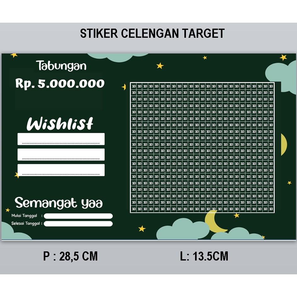 Jual Stiker Celengan target sticker untuk celengan ukuran s 8.5 cm x 14 ...