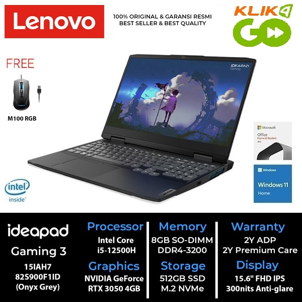 Jual Lenovo Ideapad Gaming 3 15iah7 I5 12500h Ram 8gb 512gb Ssd