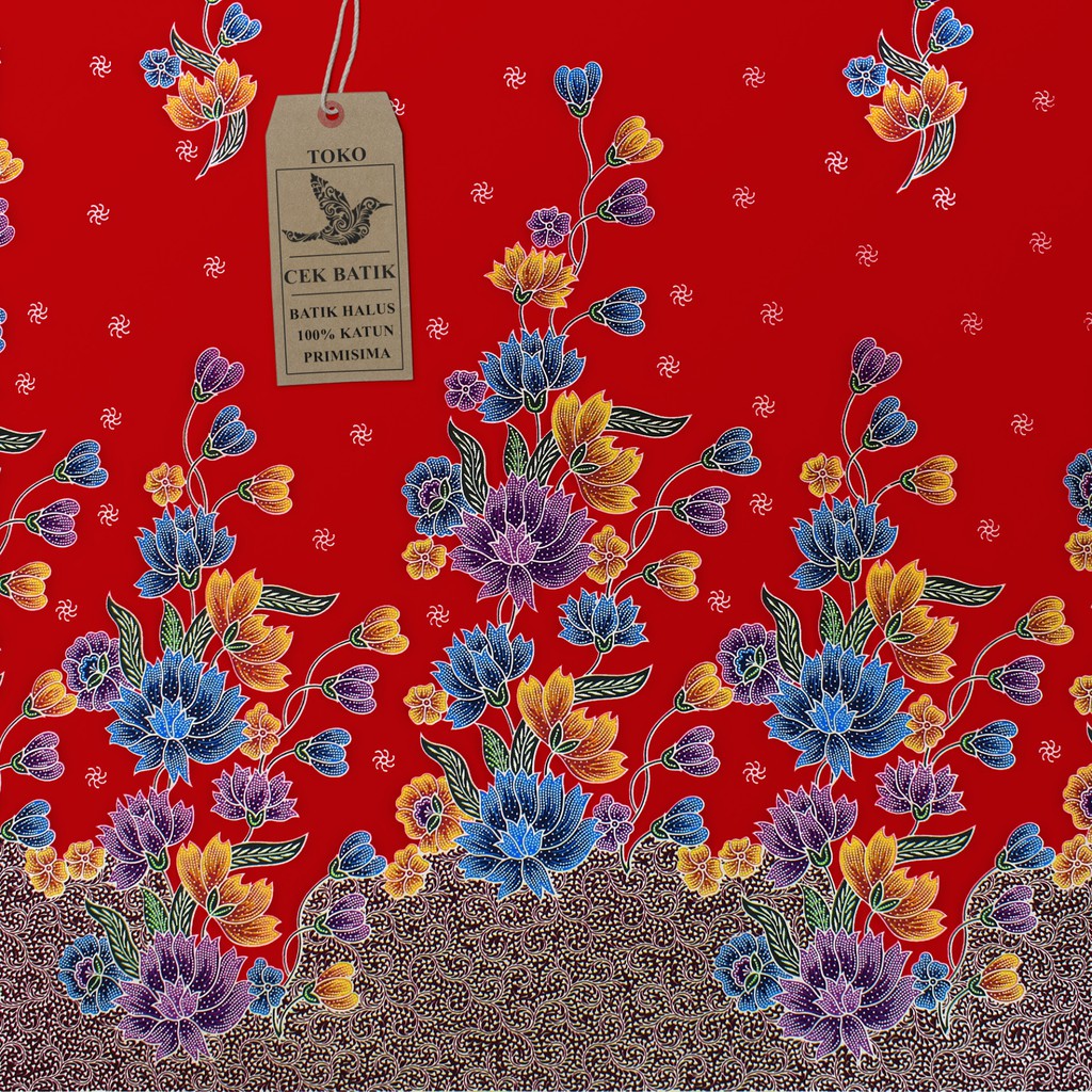Jual Kain Batik - Motif Bunga Anggun Warna (Merah) | Shopee Indonesia